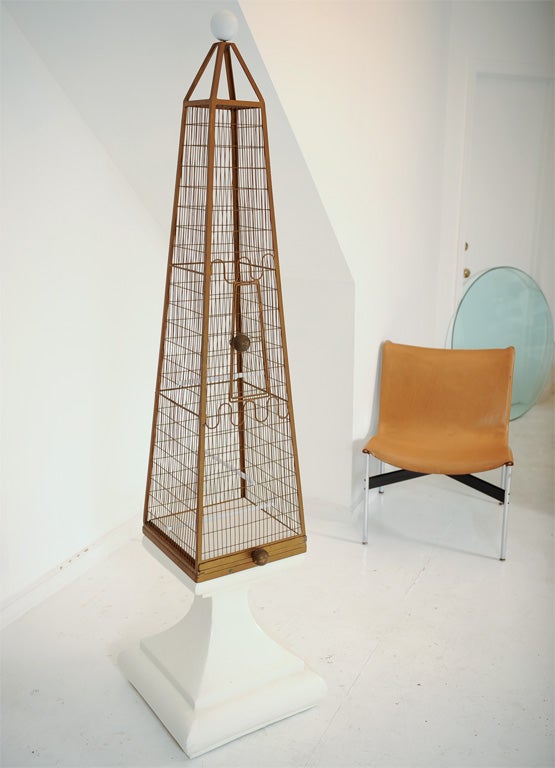 Frederick Weinberg obelisk bird cage on cast plaster stand at 1stDibs