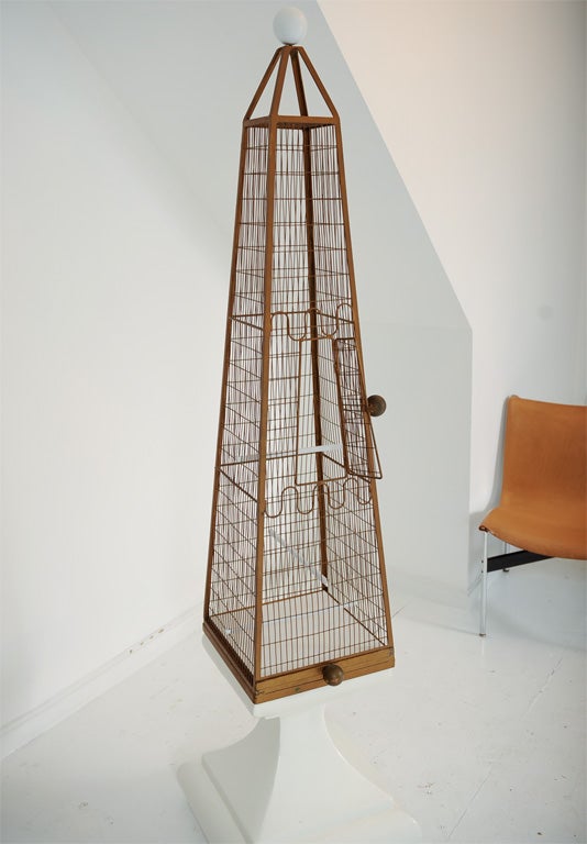 Frederick Weinberg obelisk bird cage on cast plaster stand at 1stDibs