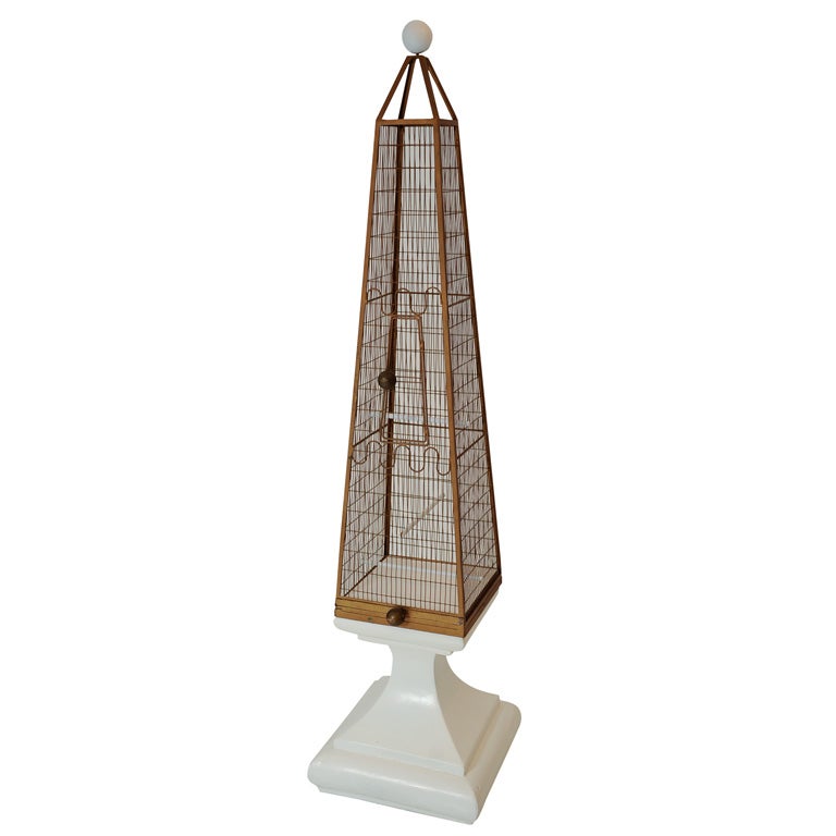 Frederick Weinberg obelisk bird cage on cast plaster stand at 1stDibs