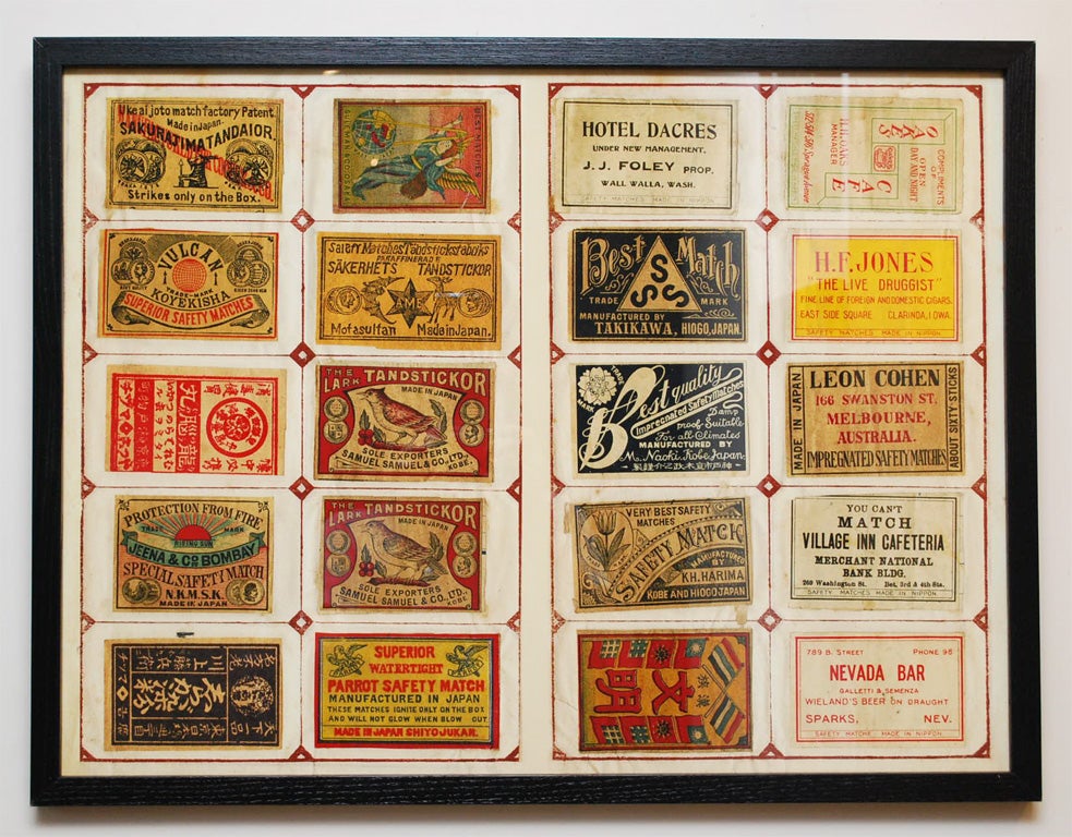 Print of an Old Match Box Label Collection For Sale at 1stDibs