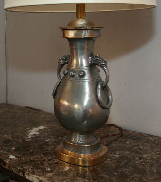 Pair of Asian Modern Pewter and Brass Table Lamps at 1stDibs