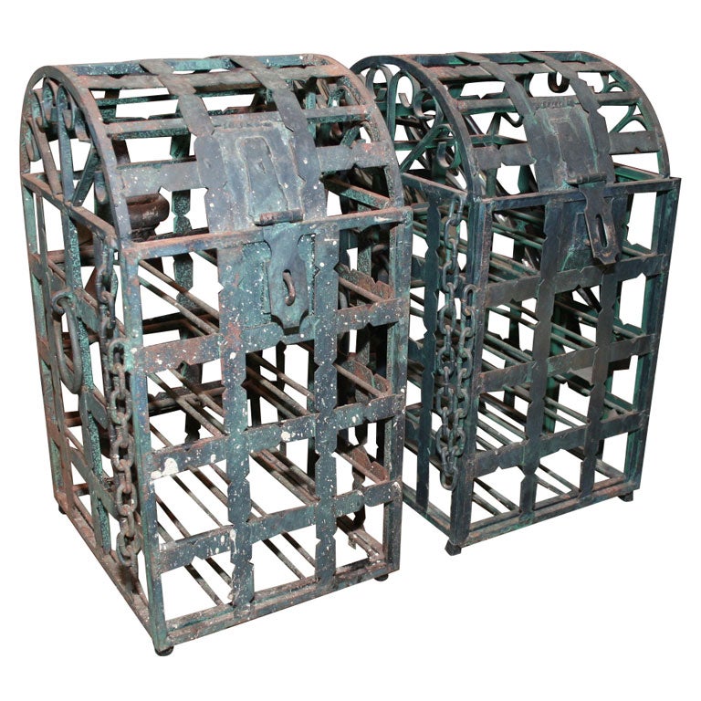 A Pair of Iron Italian 1950s Wine Locking Cages at 1stDibs