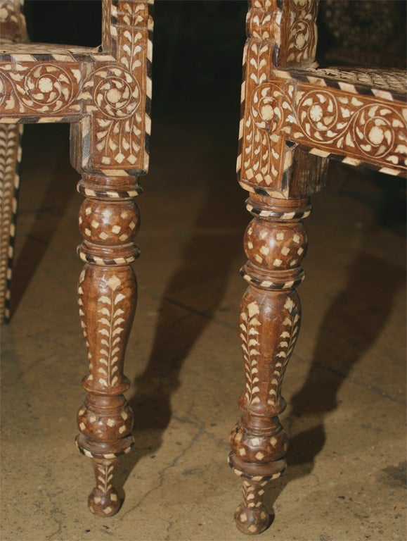 Indian Inlaid Chairs with Round Tops and Cane Seats at 1stDibs