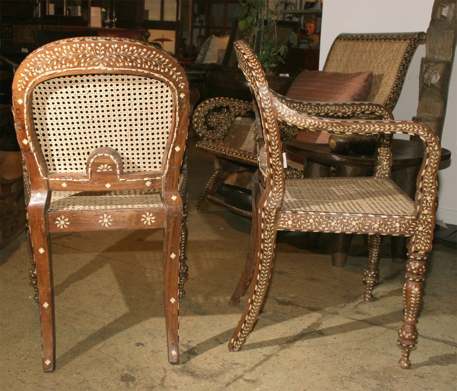 Indian Inlaid Chairs with Round Tops and Cane Seats at 1stDibs