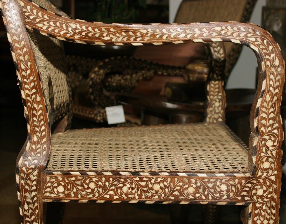 Indian Inlaid Chairs with Round Tops and Cane Seats at 1stDibs