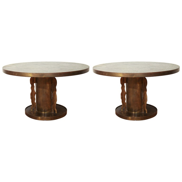 A Signed Pair of 'Etruscan' Bronze and Pewter Laverne Side Tables. at ...