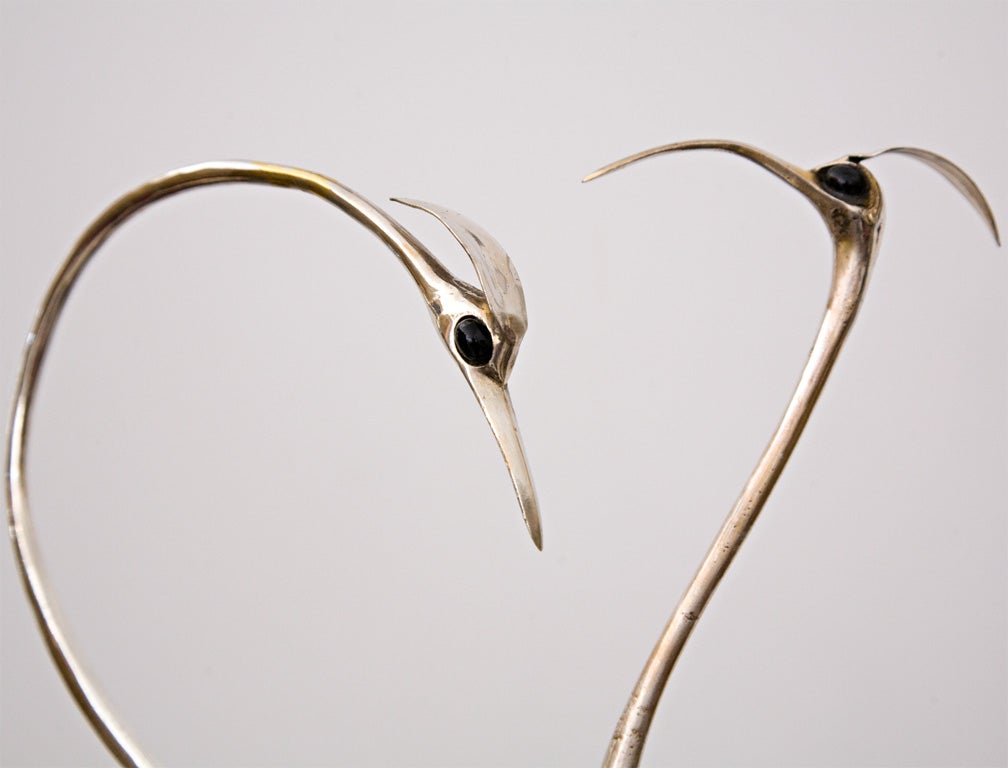 Pair of Signed Italian Crystal and Silverplate Cranes by Lagini at 1stDibs