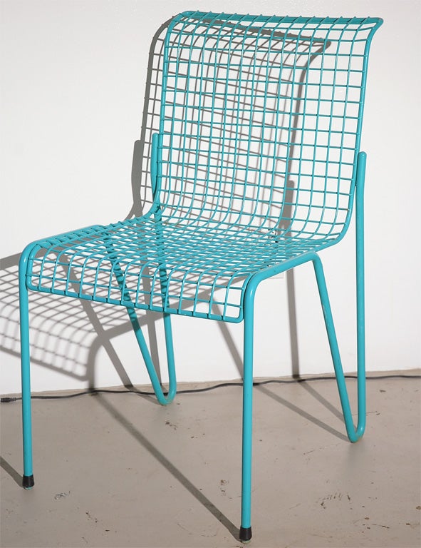 Set of Eight Turquoise Metal Grid Outdoor Chairs at 1stDibs