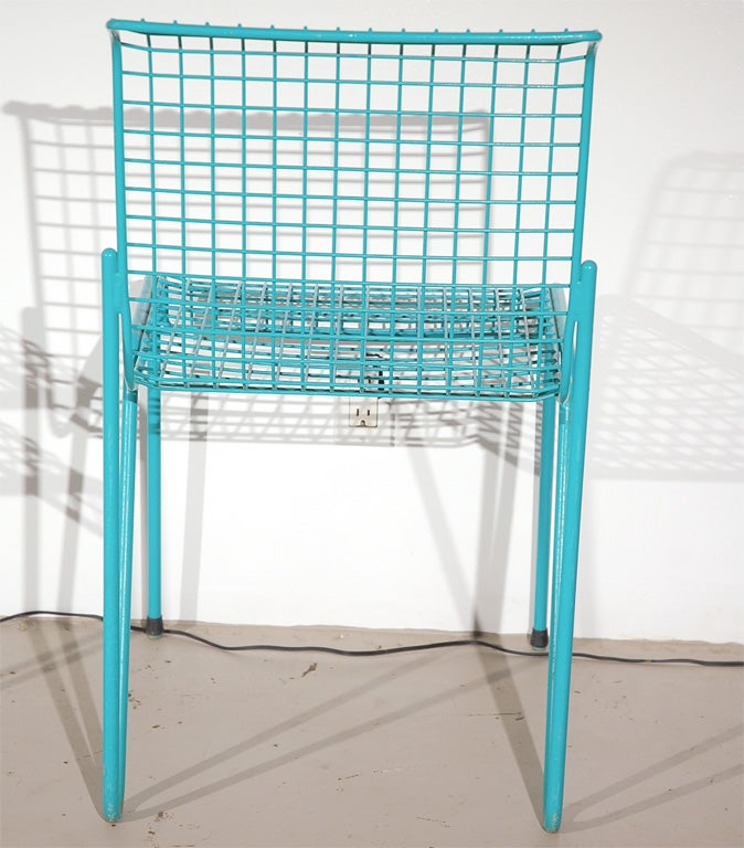 Set of Eight Turquoise Metal Grid Outdoor Chairs at 1stDibs