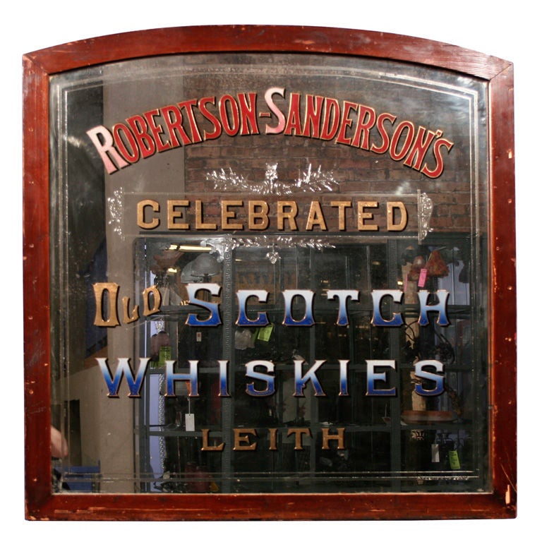 Etched glass and reverse painted pub mirror from Scotland at 1stDibs