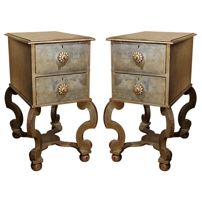 Paif of Italian Baroque Style Silvered Giltwood Side Commodes at 1stDibs