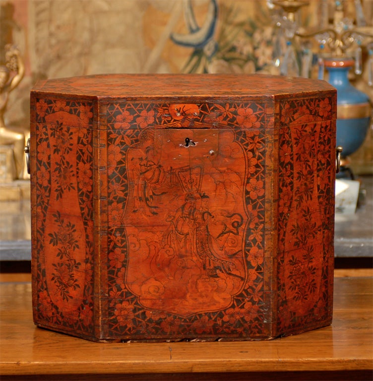 Large Chinoiserie Painted English Hat Box with Octagonal Form at 1stDibs