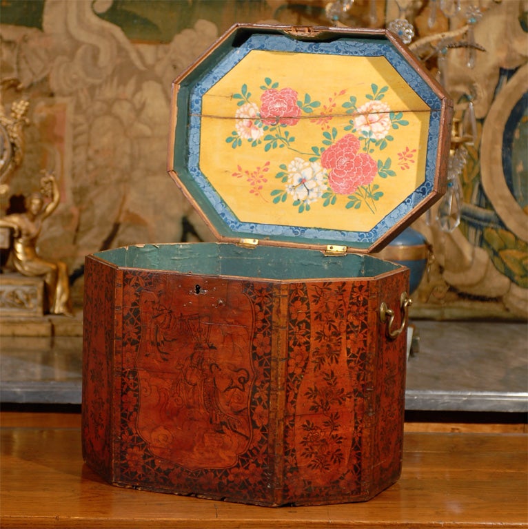 Large Chinoiserie Painted English Hat Box with Octagonal Form at 1stDibs