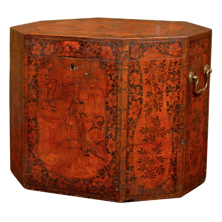 Large Chinoiserie Painted English Hat Box with Octagonal Form at 1stDibs