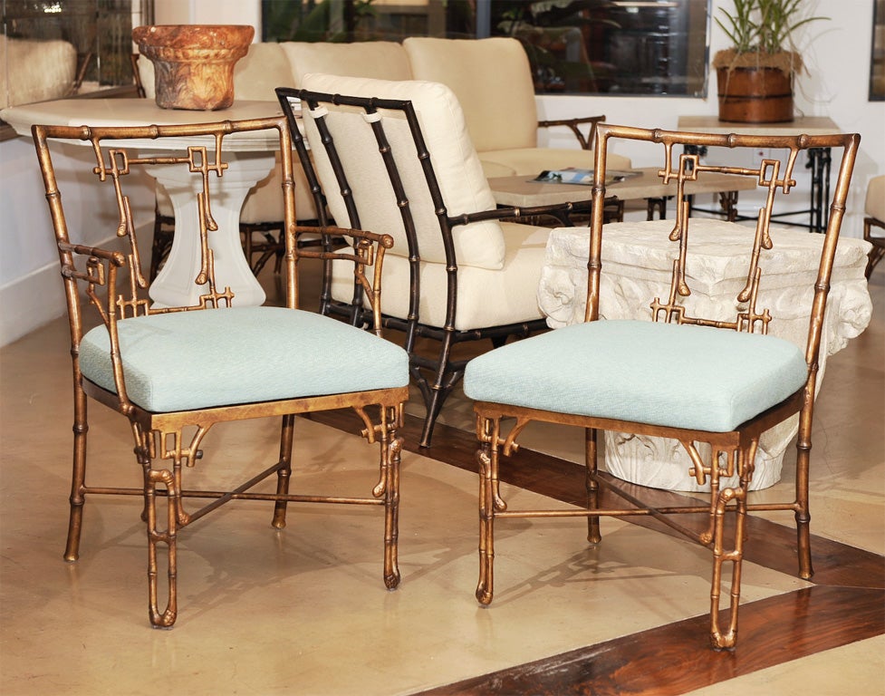 Michael Taylor Metal Outdoor Bamboo Dining Chair Set at 1stDibs