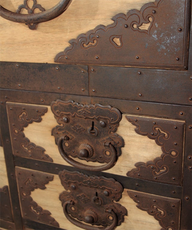 Japanese Kiri Wood and Wrought Iron Tansu Chest at 1stDibs