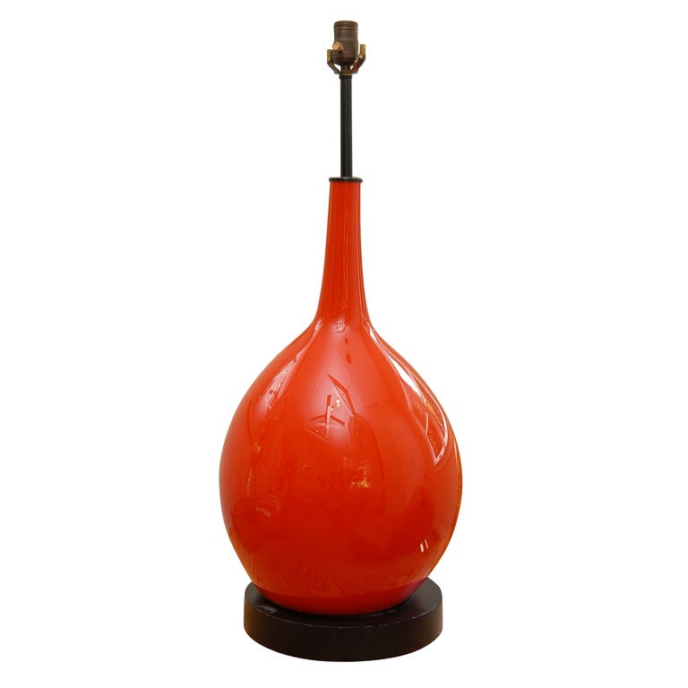 Large Mod Orange Glass Table Lamp with Metal Base For Sale at 1stDibs