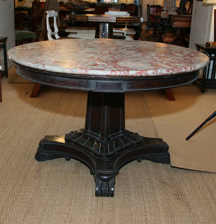 Anglo-Indian Breakfast/Center Table with Red and Grey Marble Top at 1stDibs