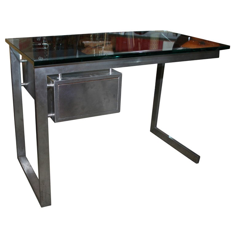 Pierre Cardin Steel and Glass Desk at 1stDibs