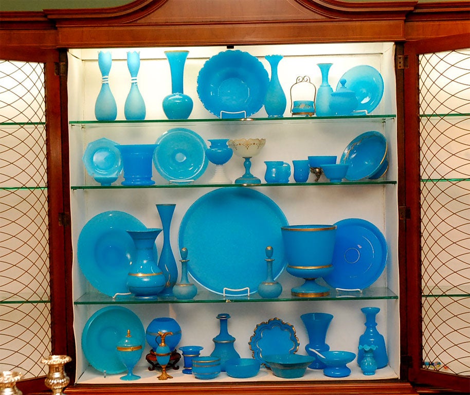 42 Pieces of Old Blue Opaline Glass at 1stDibs
