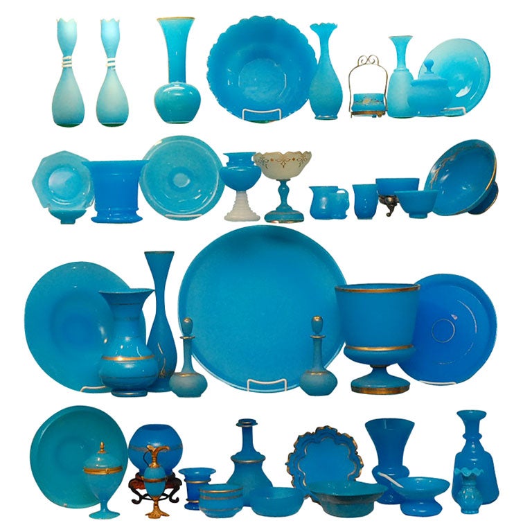42 Pieces of Old Blue Opaline Glass at 1stDibs