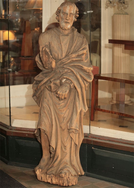 Carved Wood Statue of Saint Thomas at 1stDibs