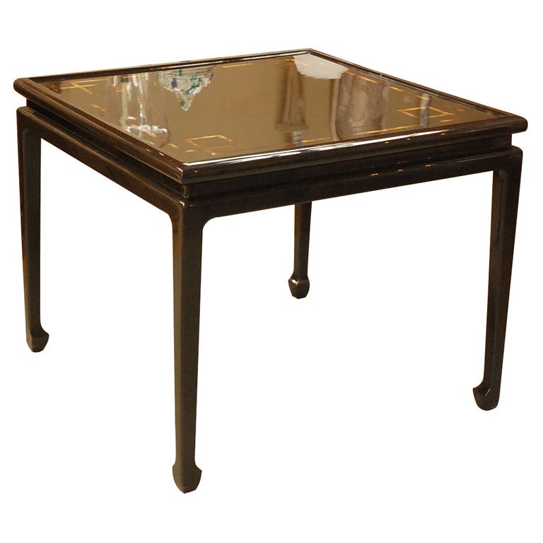 Tobacco Lacquer Game Table with Horn Inlay at 1stDibs