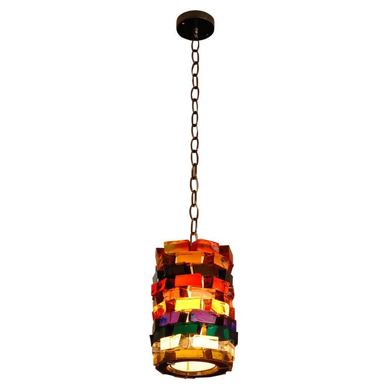 Rainbow Glass Block Pendant Light at 1stDibs
