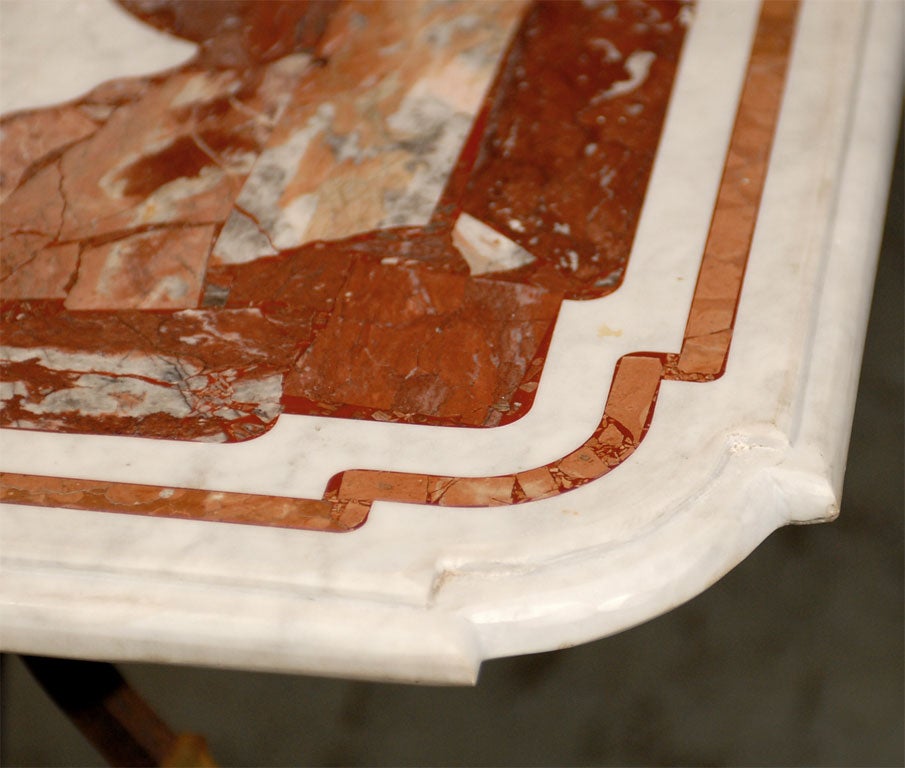 Italian Inlaid Marble Top Table with Iron Base at 1stDibs