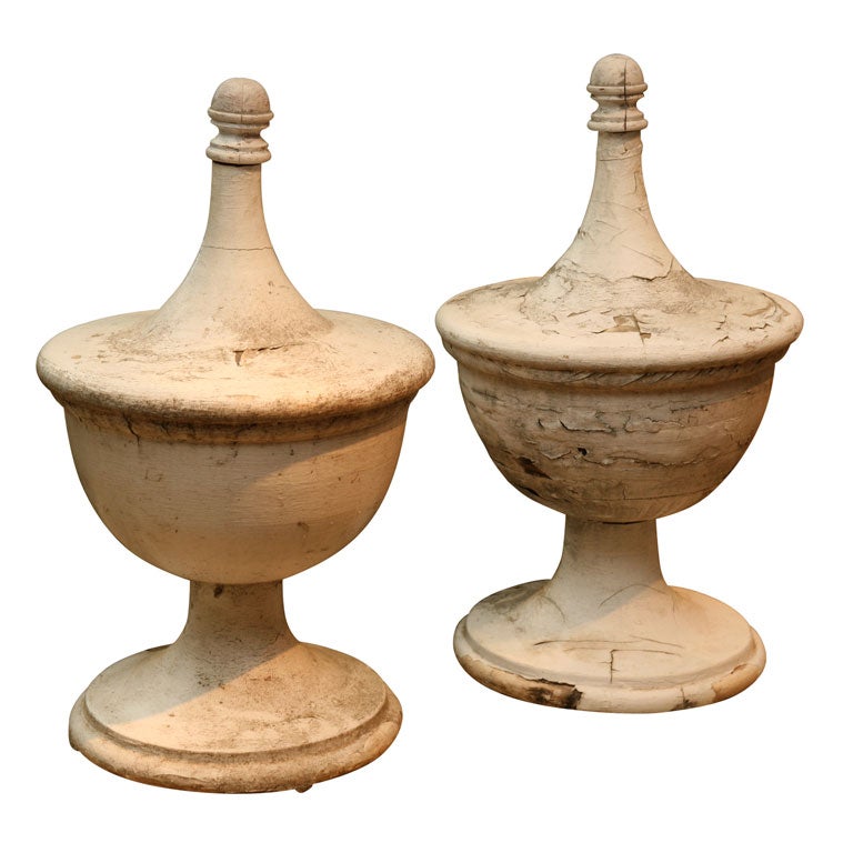 Pair of Large Wood Finials at 1stDibs