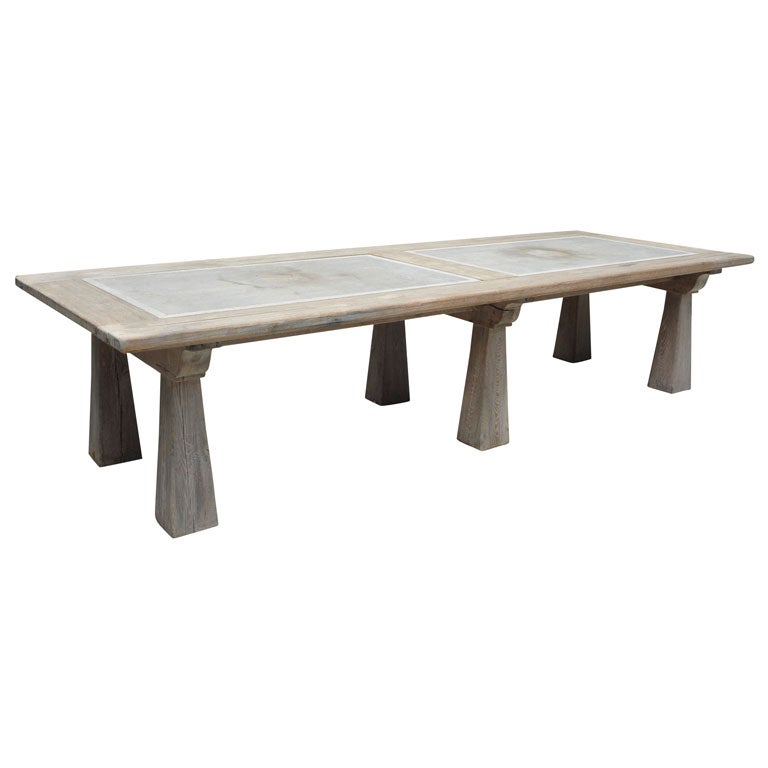 Wood and Blue Stone Table at 1stDibs
