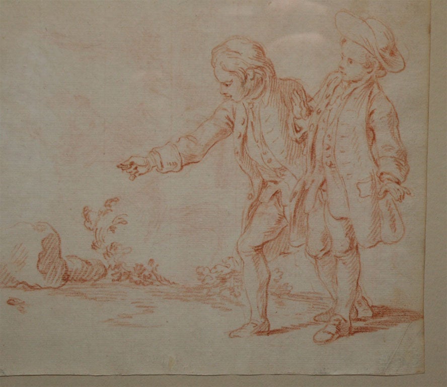 Red Chalk Drawing of Two Boys at 1stDibs