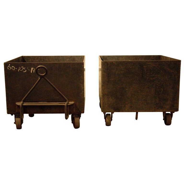 Set of two industrial steel boxes on wheels For Sale at 1stDibs