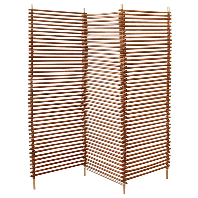 Three Panel Dowel Screen at 1stDibs