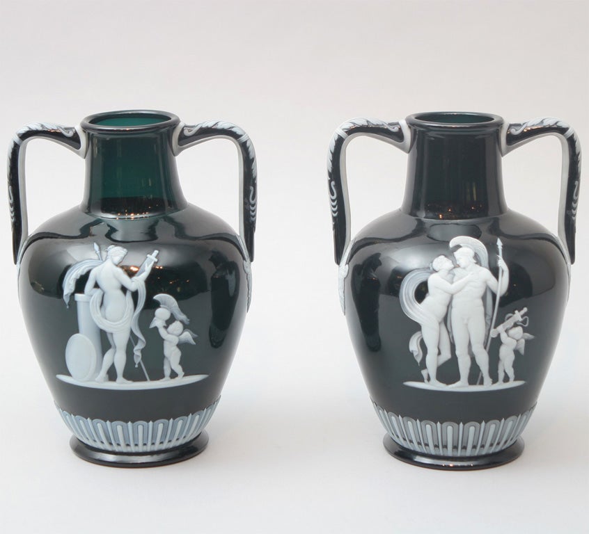 Pair Of English Cameo Glass Figural Vases at 1stDibs