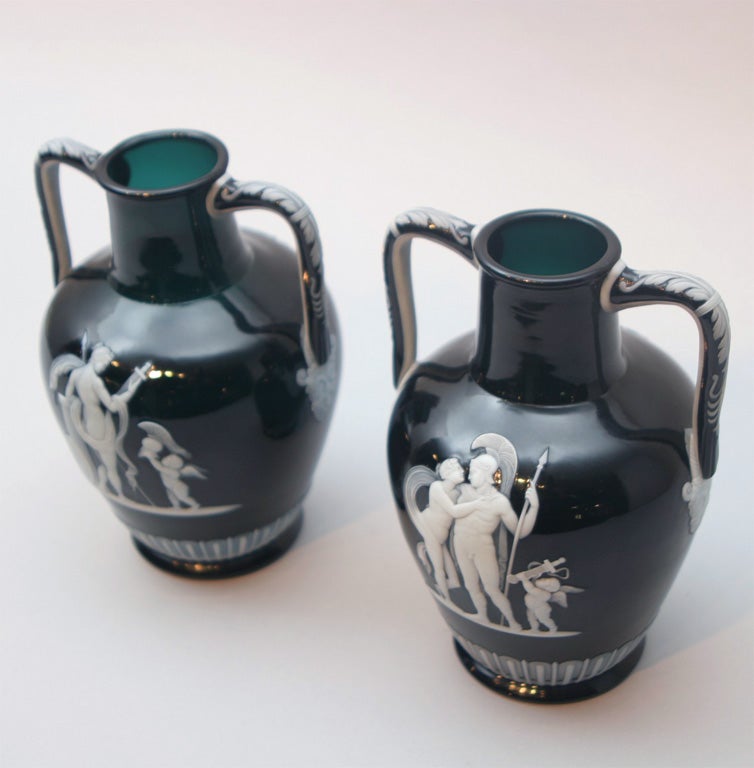 Pair Of English Cameo Glass Figural Vases at 1stDibs