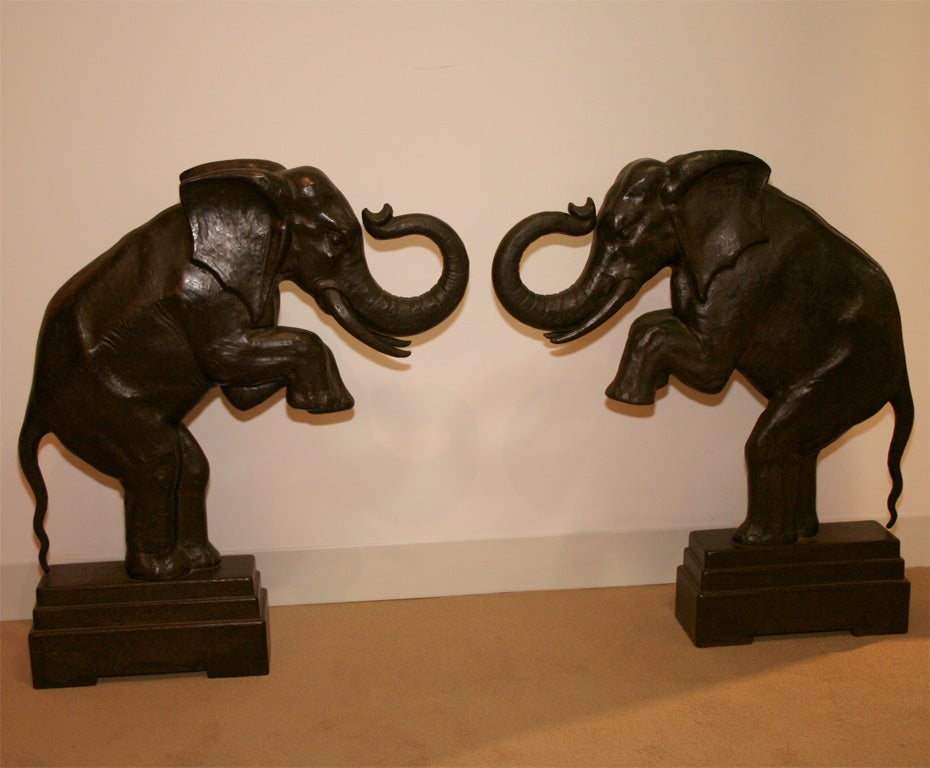 Pair of Large Japanese Art Deco Iron Elephants, Circa 1920's at 1stDibs