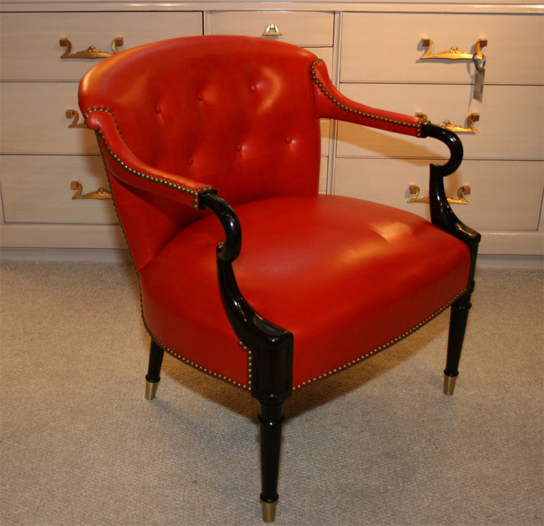 Pair of 1940's Burnt Orange Leather Fireside Armchairs at 1stDibs