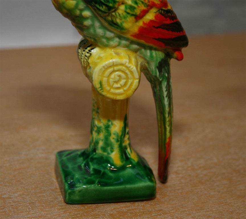 Pair of Hand Painted Parrots on Perch Vases by Napco at 1stDibs