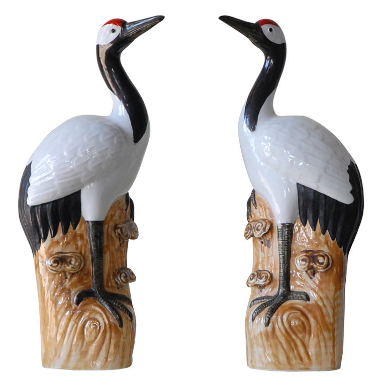 Pair of Chinese Porcelain Cranes at 1stdibs