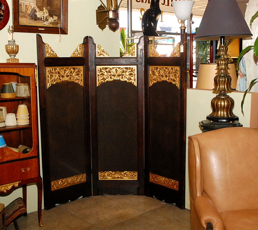 THREE PANELS HAND CARVED OAK SCREEN at 1stDibs
