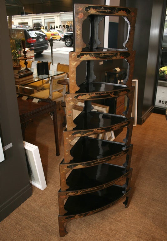 Nest of Seven Gilt-Decorated Black Lacquer Stacking Tables at 1stDibs