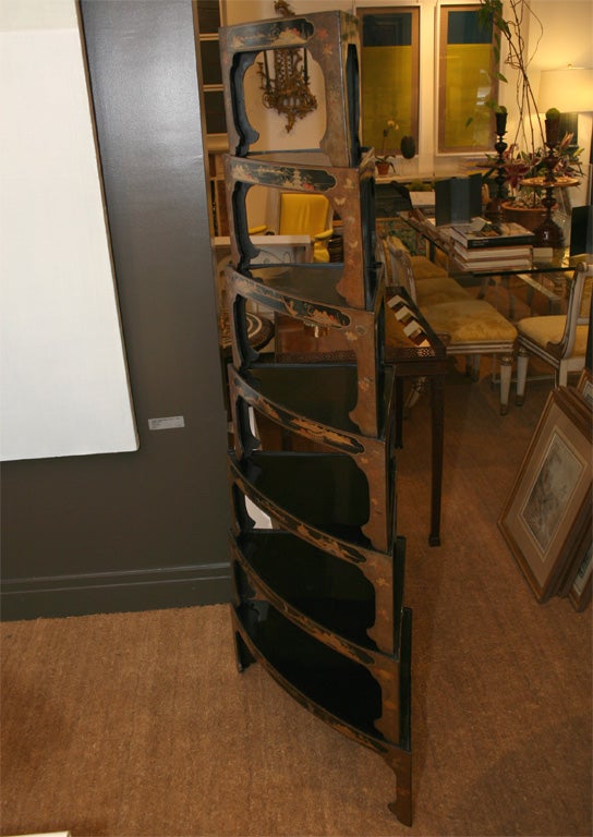 Nest of Seven Gilt-Decorated Black Lacquer Stacking Tables at 1stDibs