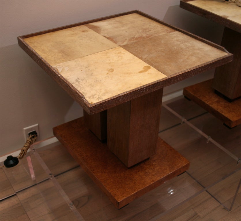 Pair of Parchment covered Dominique side tables at 1stDibs