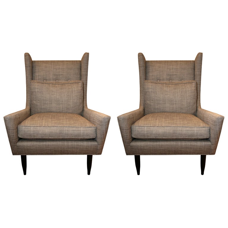 Angular lounge chairs with three buttons at 1stDibs