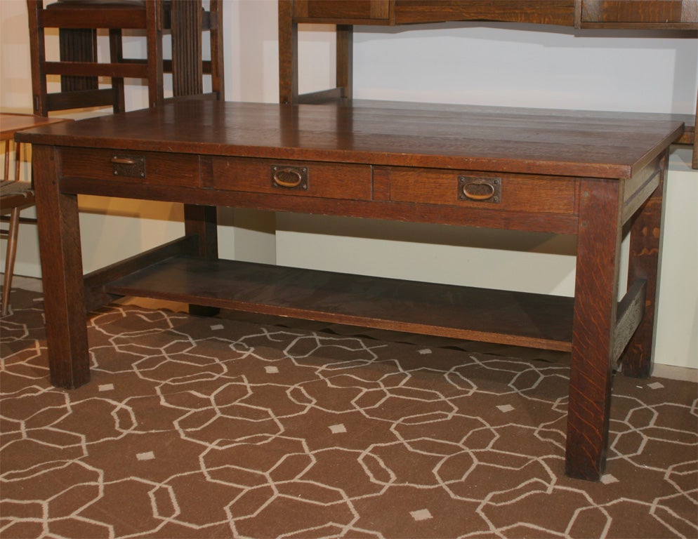 Gustav Stickley three drawer library table at 1stDibs