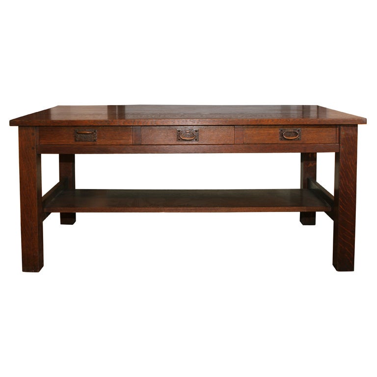 Gustav Stickley three drawer library table at 1stDibs