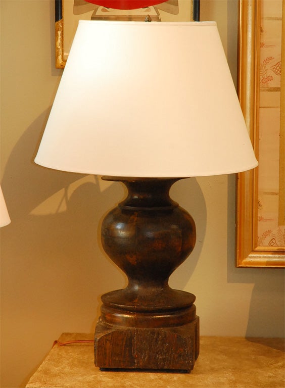 Vintage Chunky Wood Lamp at 1stDibs