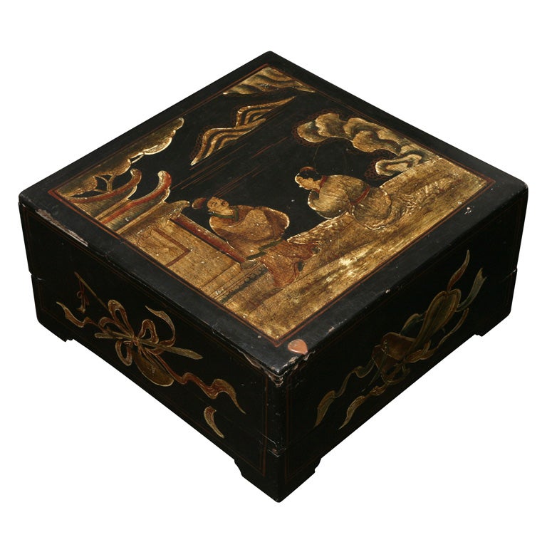 REDUCED 50% ANTIQUE PAINTED CHINESE BOX at 1stDibs