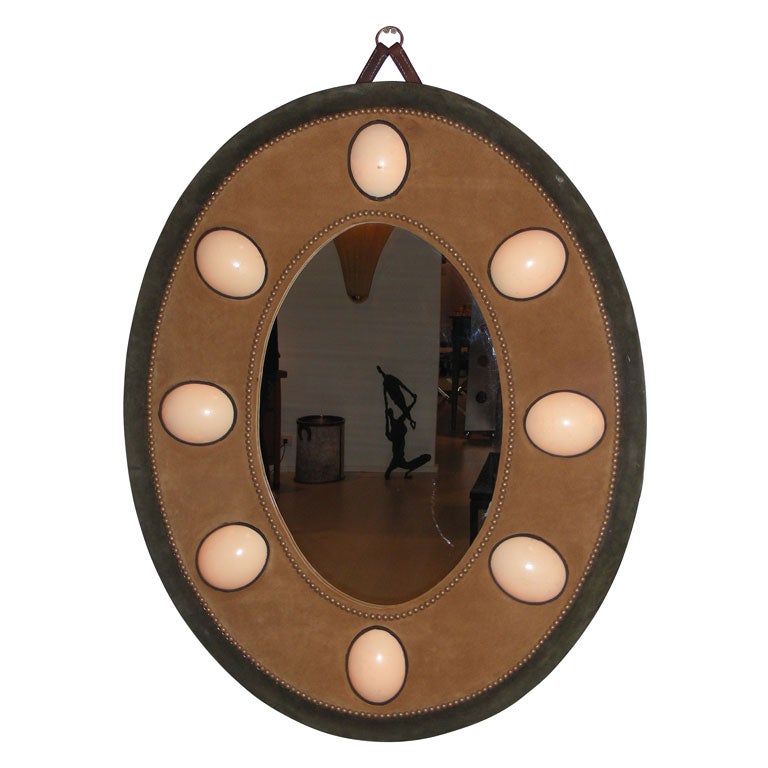 1960s Mirror with Suede Frame and Ostrich Eggs at 1stDibs